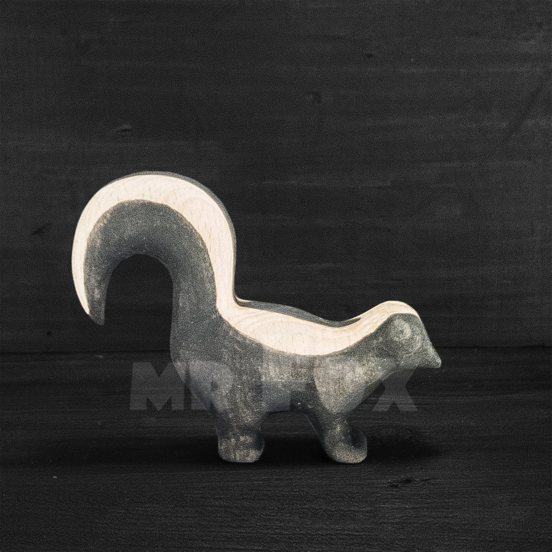 Wooden Skunk Figurine - Striped Skunk Toy - Rustic Decor - Modern Folk ...