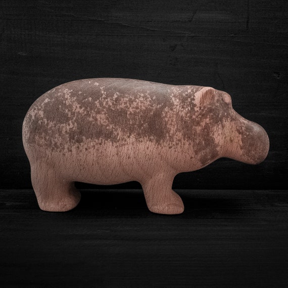 gift for kids Wooden hippo toy wood hippopotamus figurine safari animal ...