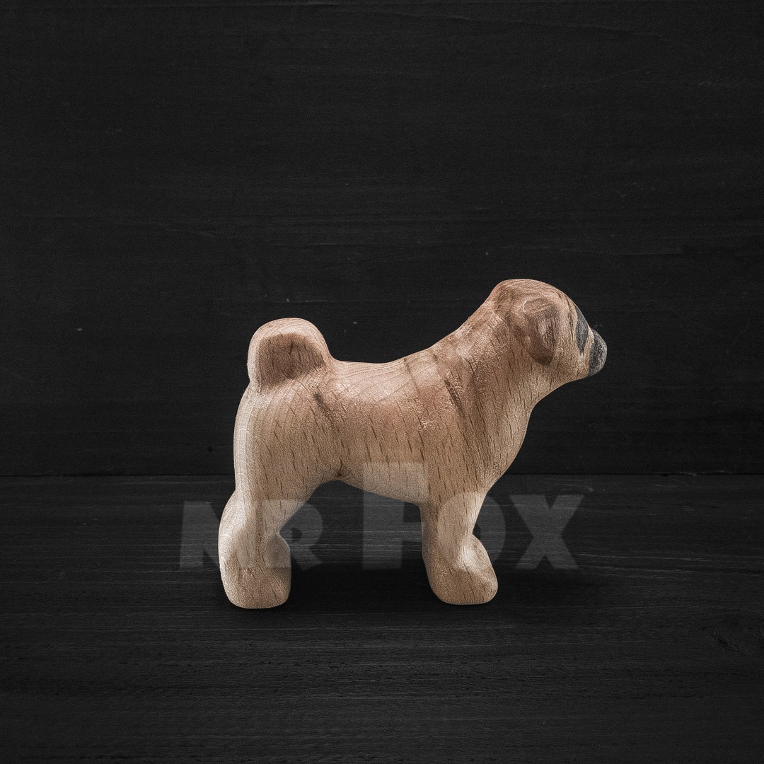 Wooden Pug Figurine - Handmade Dog Toy - Wood Carving - Gifts for Vet ...