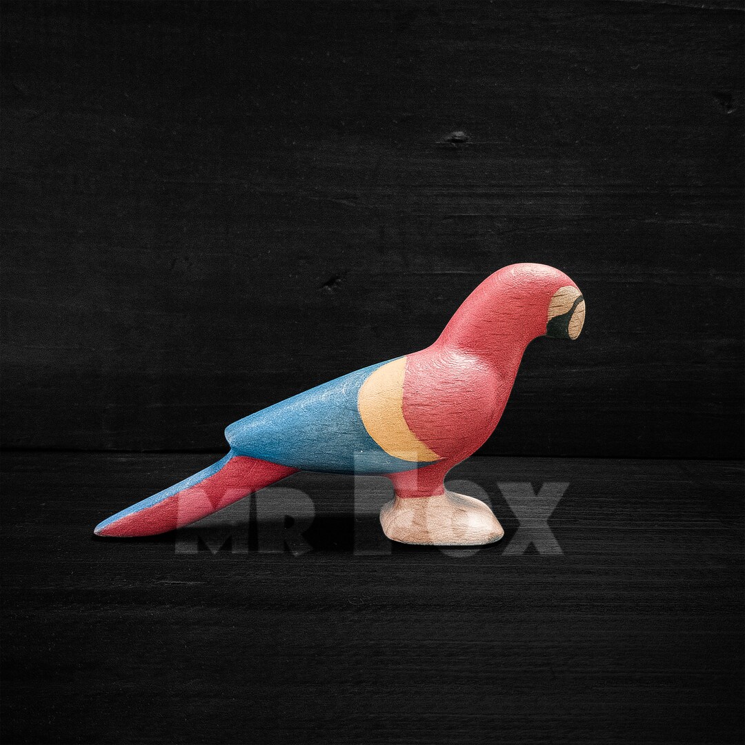 Wooden Toy Scarlet Macaw - Wooden Macaw Toy - Wooden Parrot Figurine ...