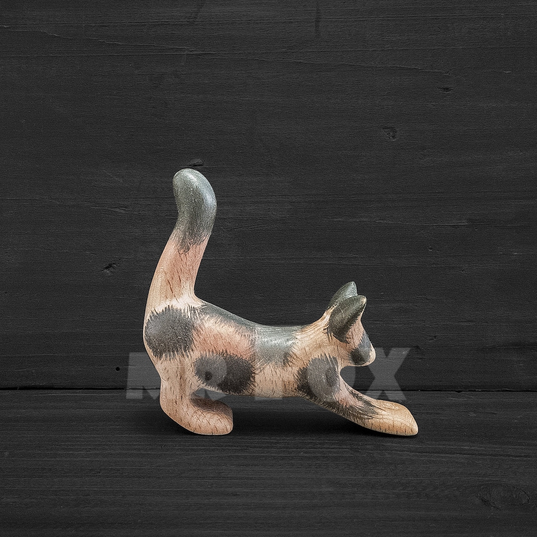 Wooden Cat Figurine - Calico Cat Carving - Waldorf Toys - Montessori ...