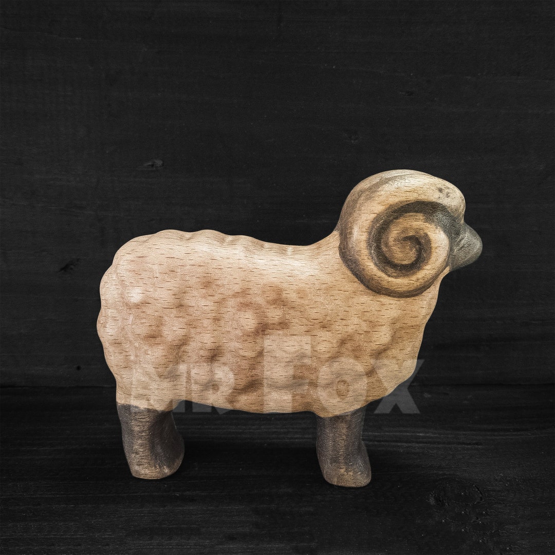 Wooden Ram Toy - Ram Figurine - Wooden Sheep Family - Wooden Farm ...