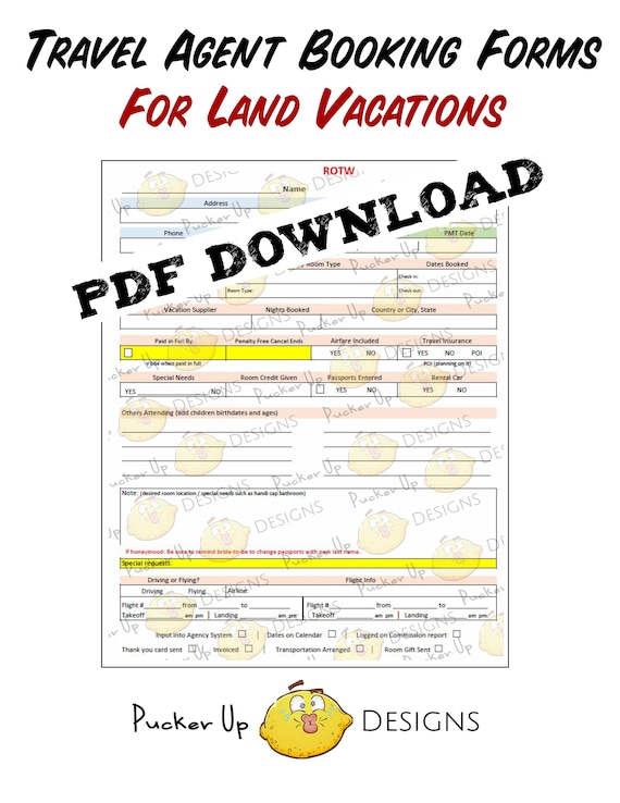 Travel Agent Booking Forms for Land Vacations. DIGITAL ONLY - Etsy