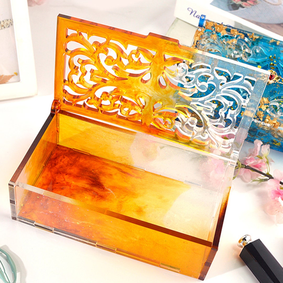 Hollowed Pattern Jewelry Box Silicone Mold, Rectangle Trinket Box Mold ...