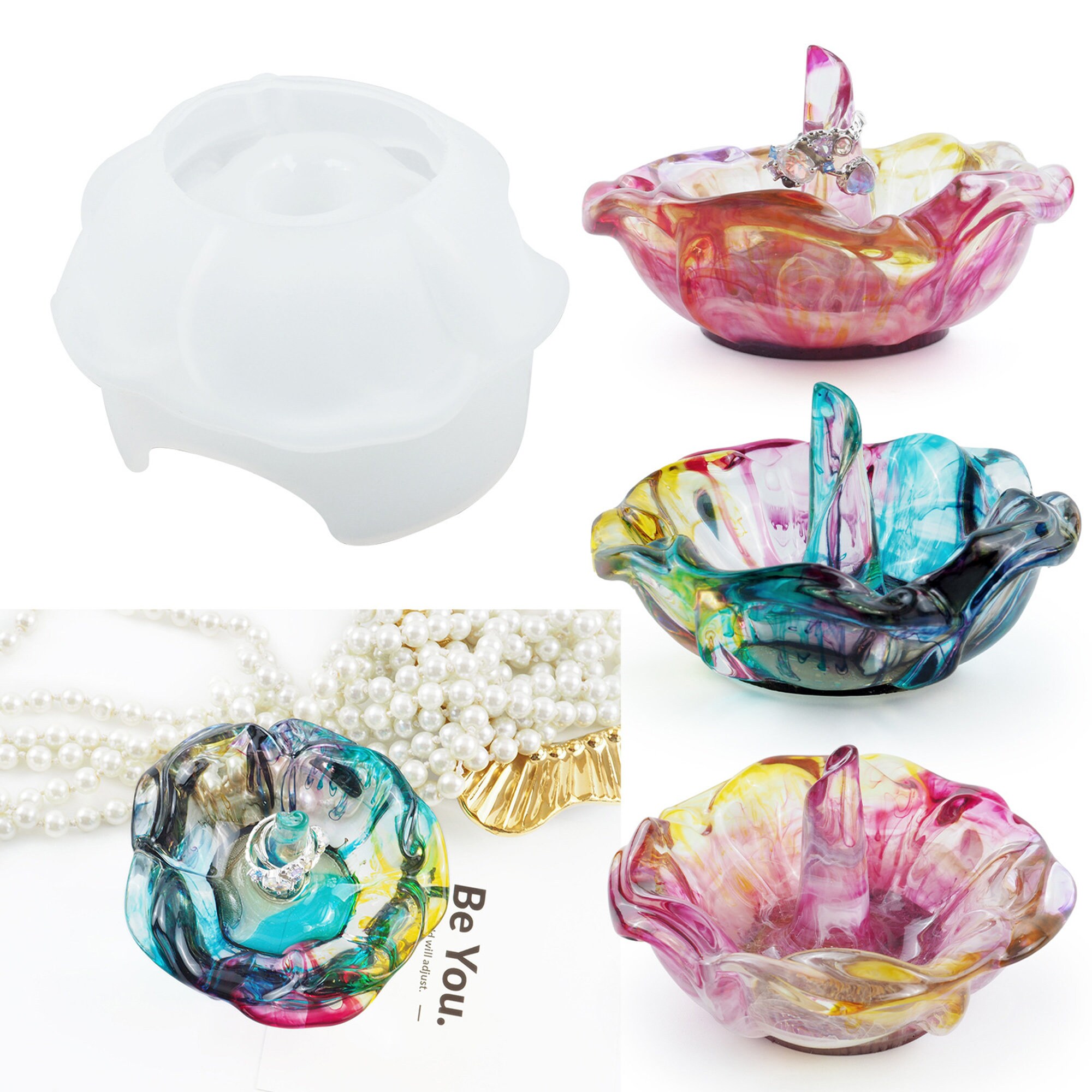 Shiny Rose Shape Ring Holder Silicone Resin Mold for Gift Making and ...