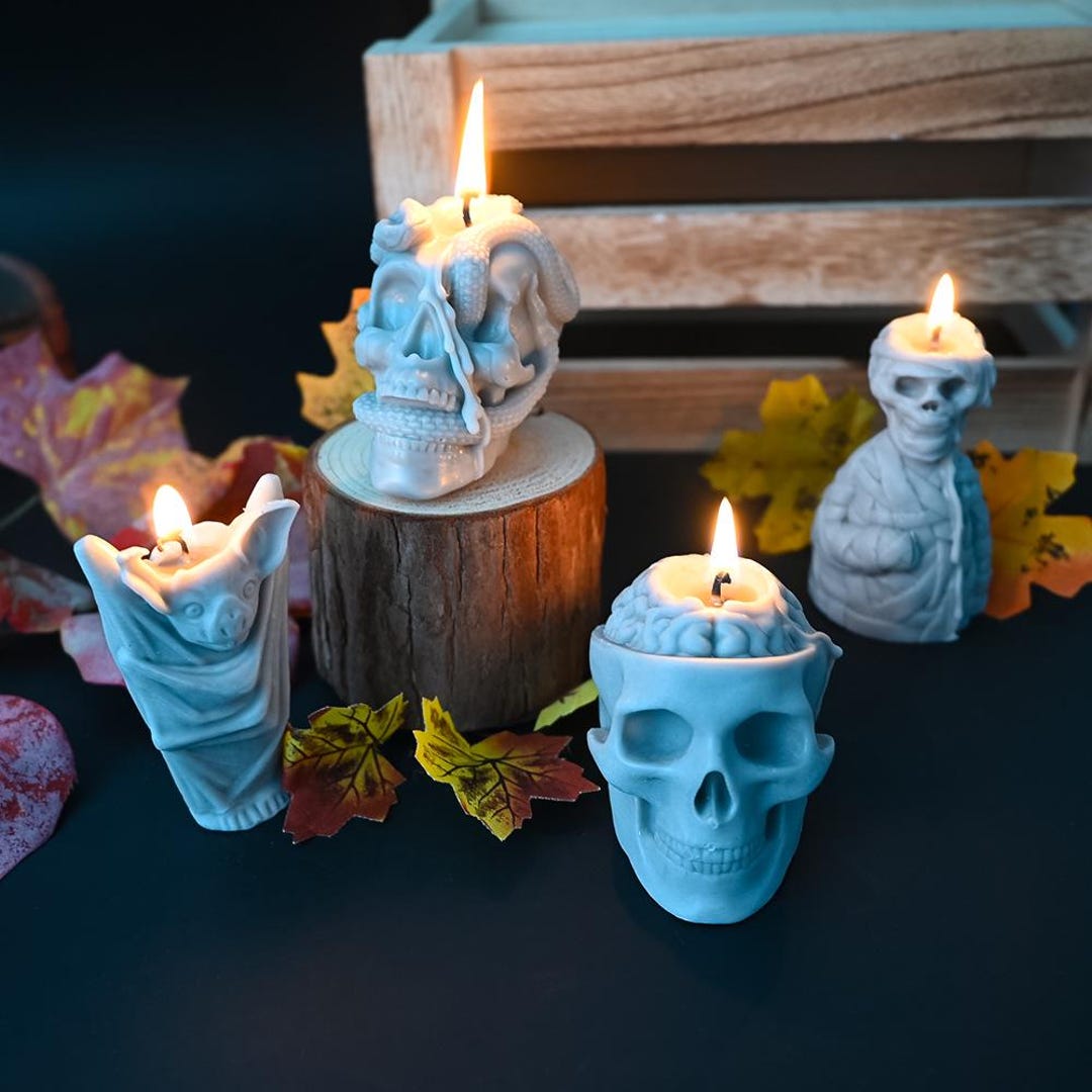 Spooky Ghost Bat Skull Silicone Mold for Halloween Pumpkin Candle ...