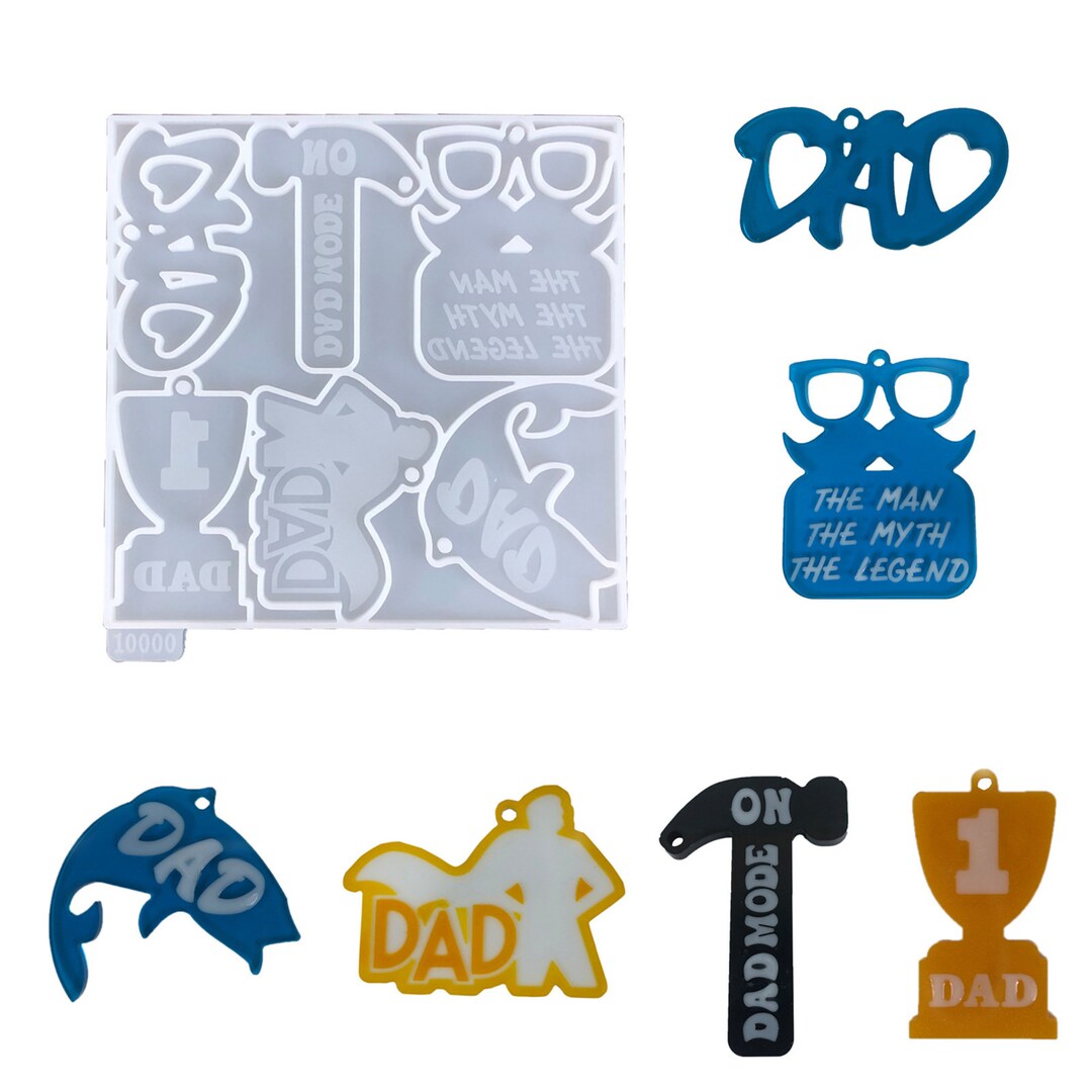 6-in-1 Father's Day Keychain Silicone Mold DIY Tool Trophy DAD Keychain ...