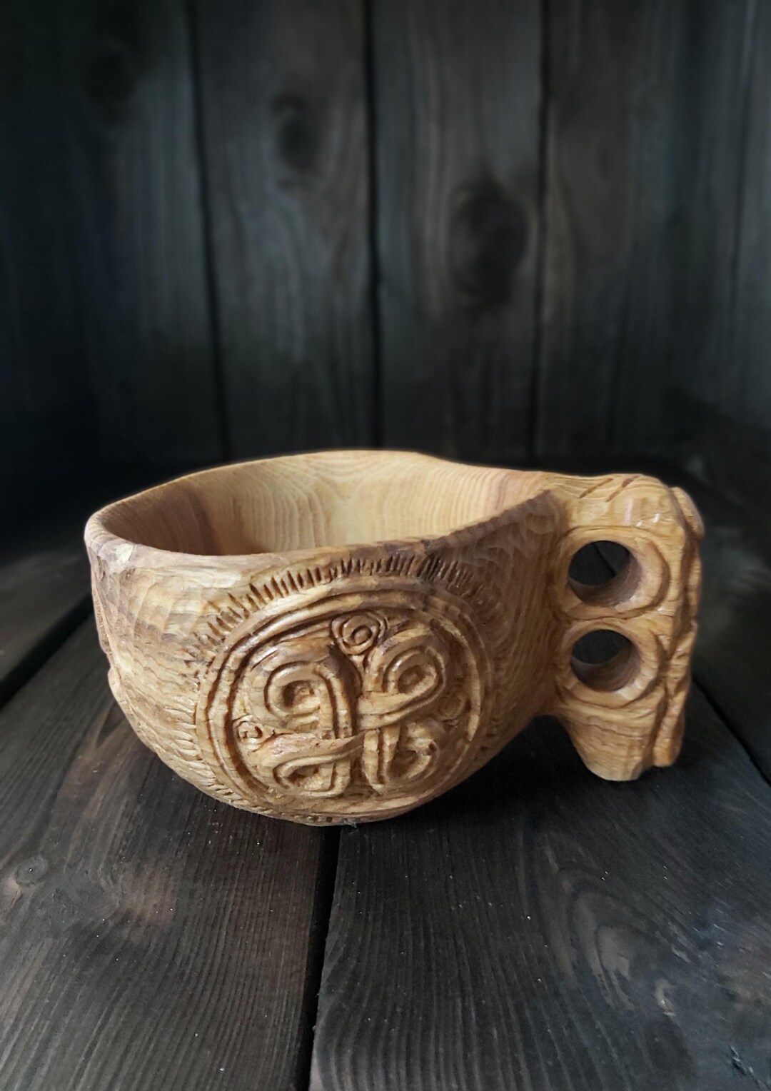 Large Wooden Mug, Mug Made of Ash Wood, Bushcraft Big Kuksa, Viking Art ...