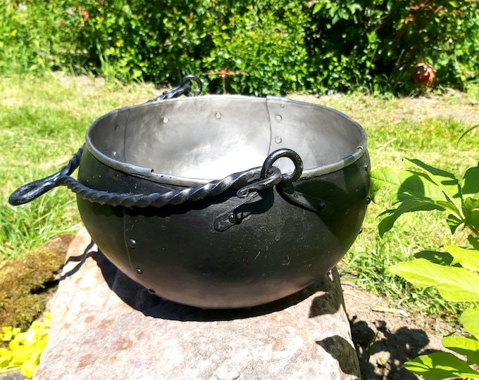 Steel Pot 8l Hand Forged, Large Metal Witch's Cauldron, Medieval ...