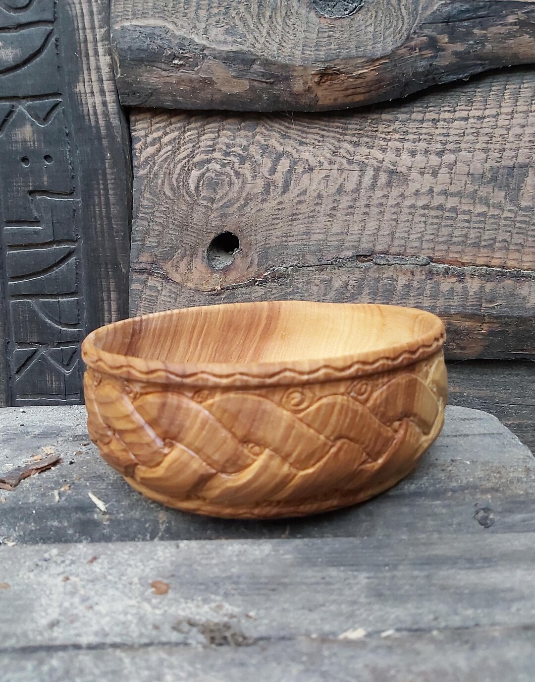Viking Bowl, Hand Turned Bowl, Wooden Tableware, Norse Patterns ...