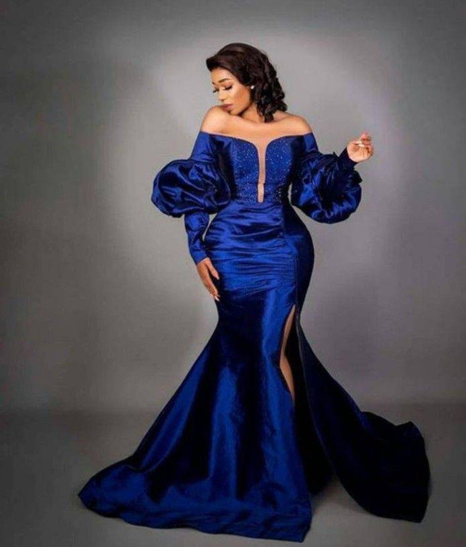 Reception Blue Dress, Royal Blue Evening Dresses, off Shoulder Evening ...