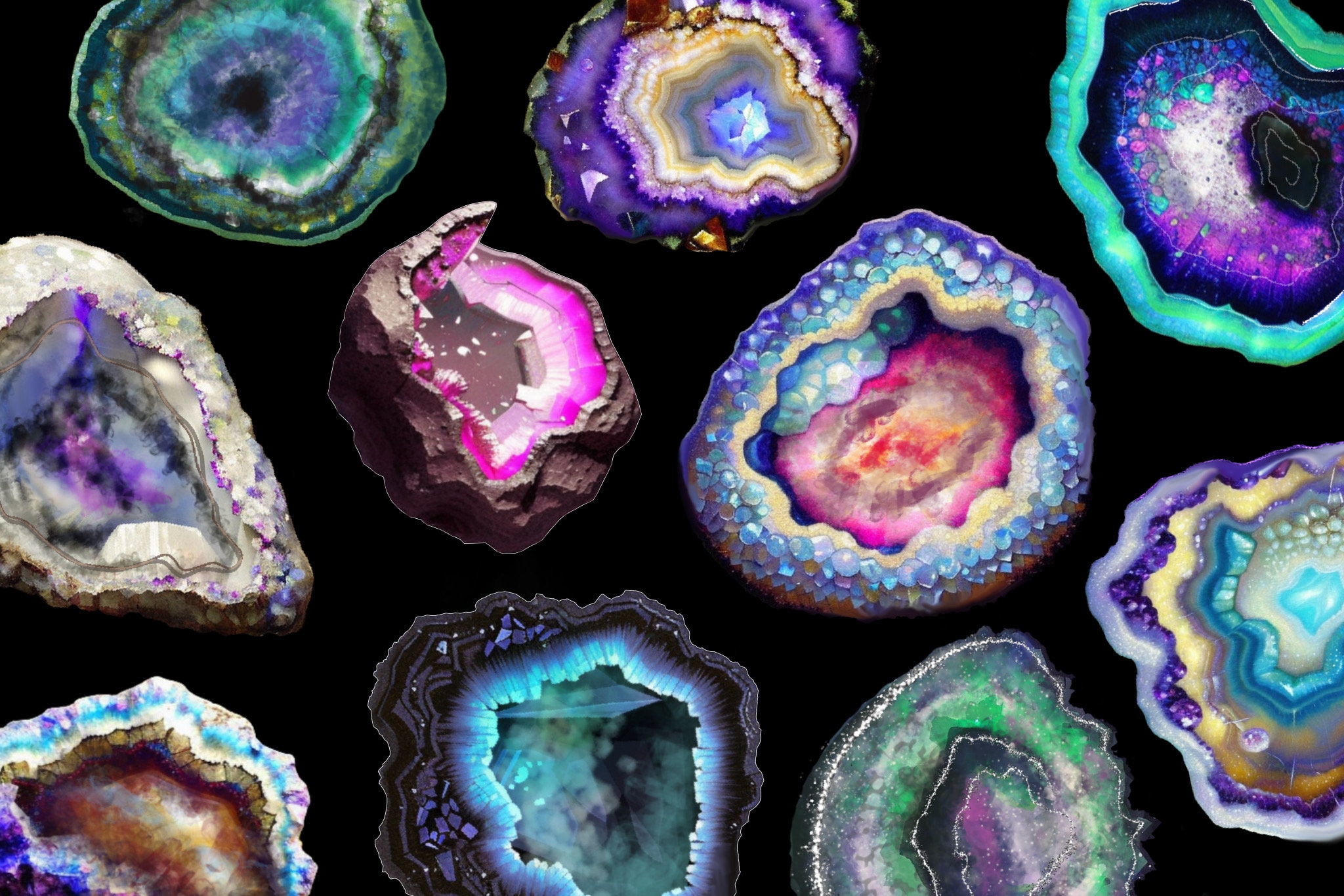 Best Geode Bundle Clipart, Agate PNG, Crystal Sublimation, Commercial ...