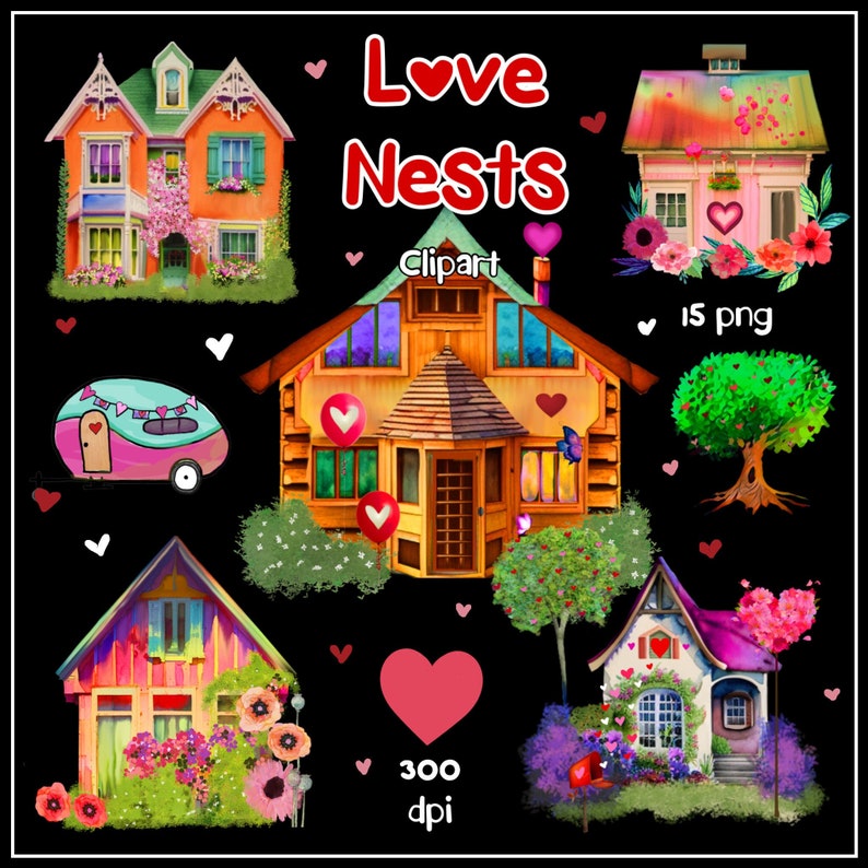 Valentines Clipart, Watercolor House Png, Sublimation, Sweet Heart Card ...