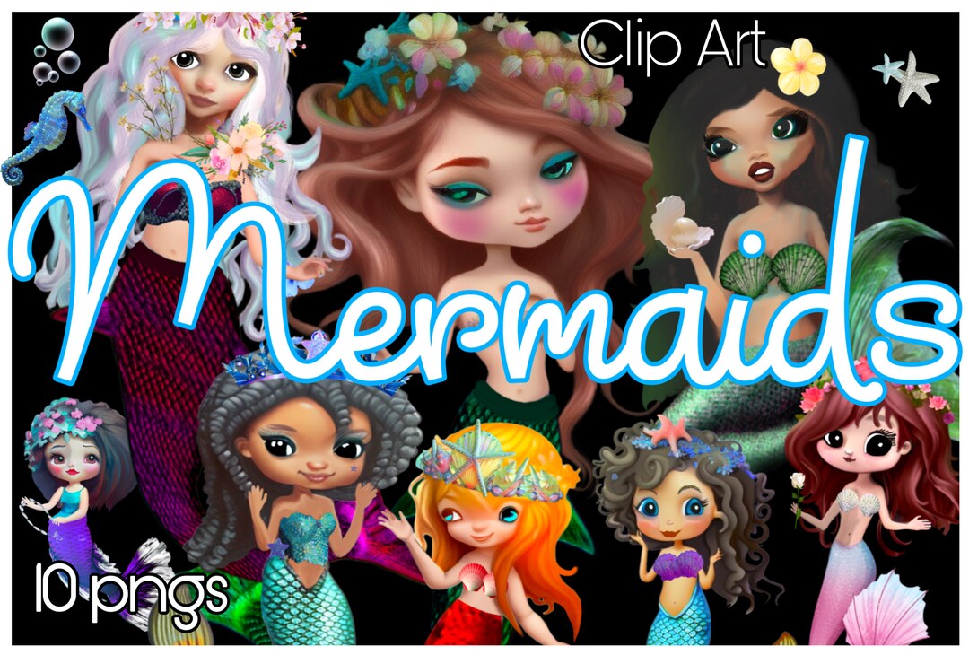 Best Cute Mermaid Bundle Clipart, Pngs, Sublimation, Commercial Use ...