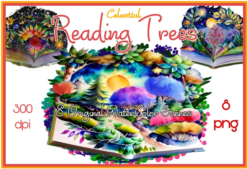 Reading Trees Clipart PNG, Best Book Lover Bundle, Celestial Tree ...
