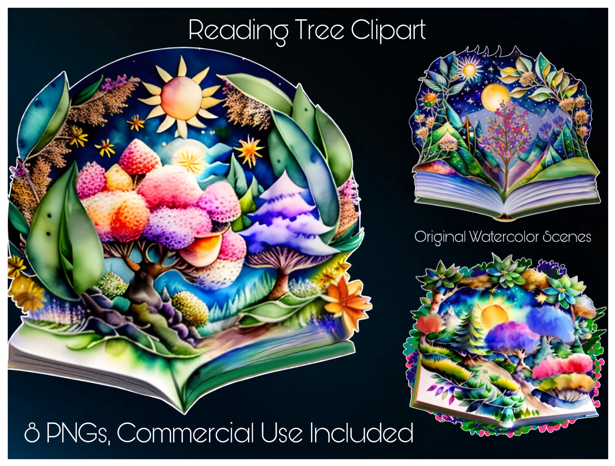 Reading Trees Clipart PNG, Best Book Lover Bundle, Celestial Tree ...