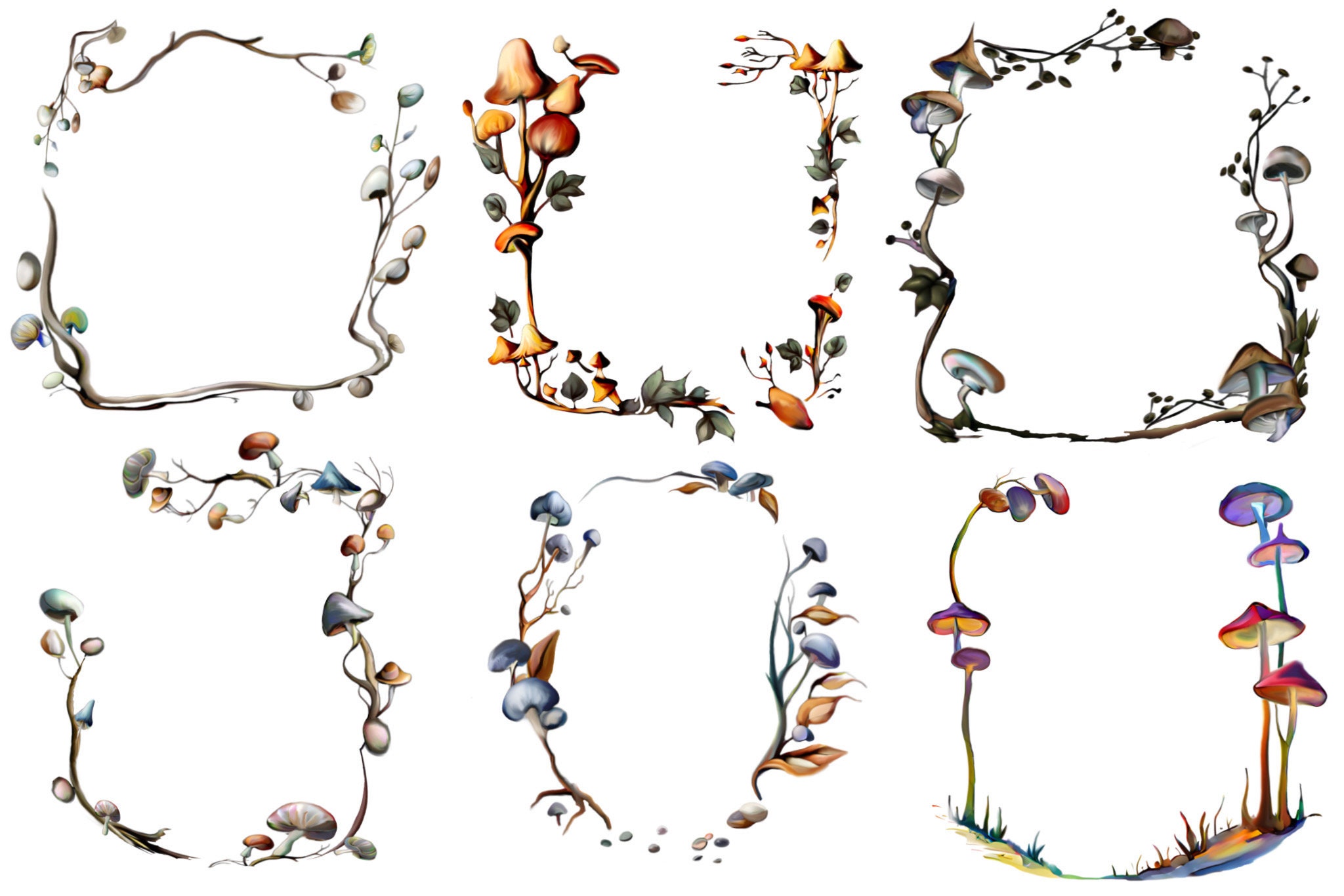 Mushroom Borders Clipart Png, Original Elegant Mushroom Frames ...
