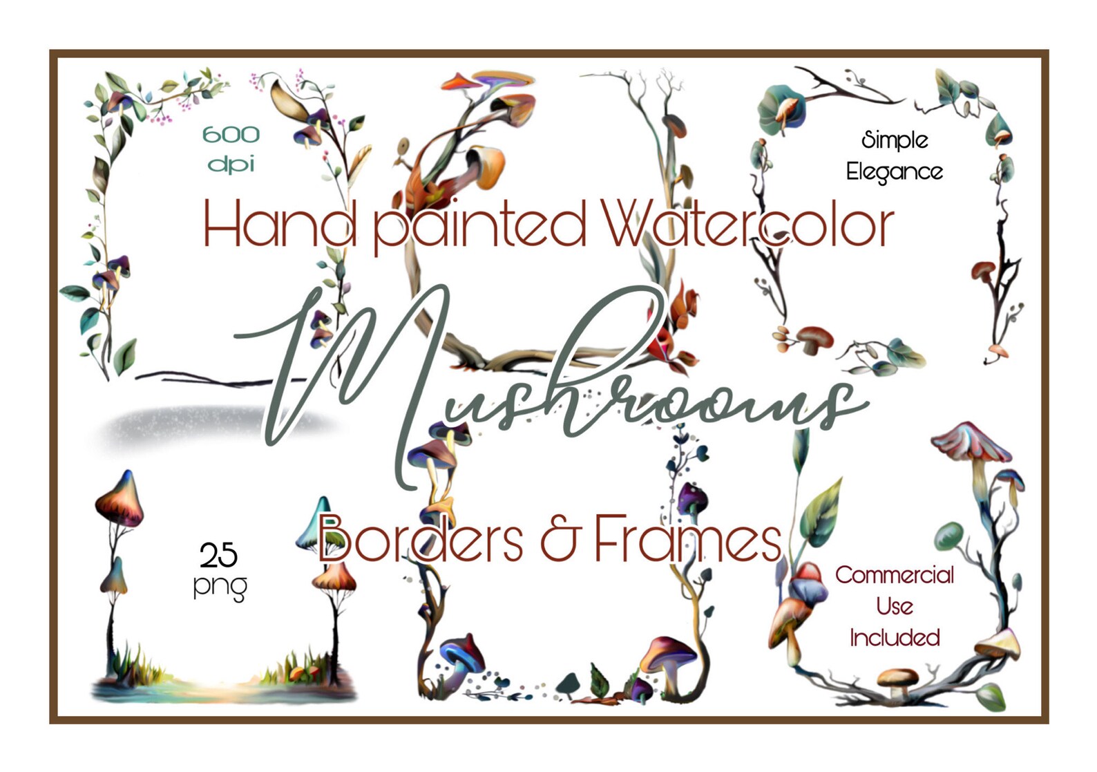 Mushroom Borders Clipart Png, Original Elegant Mushroom Frames ...