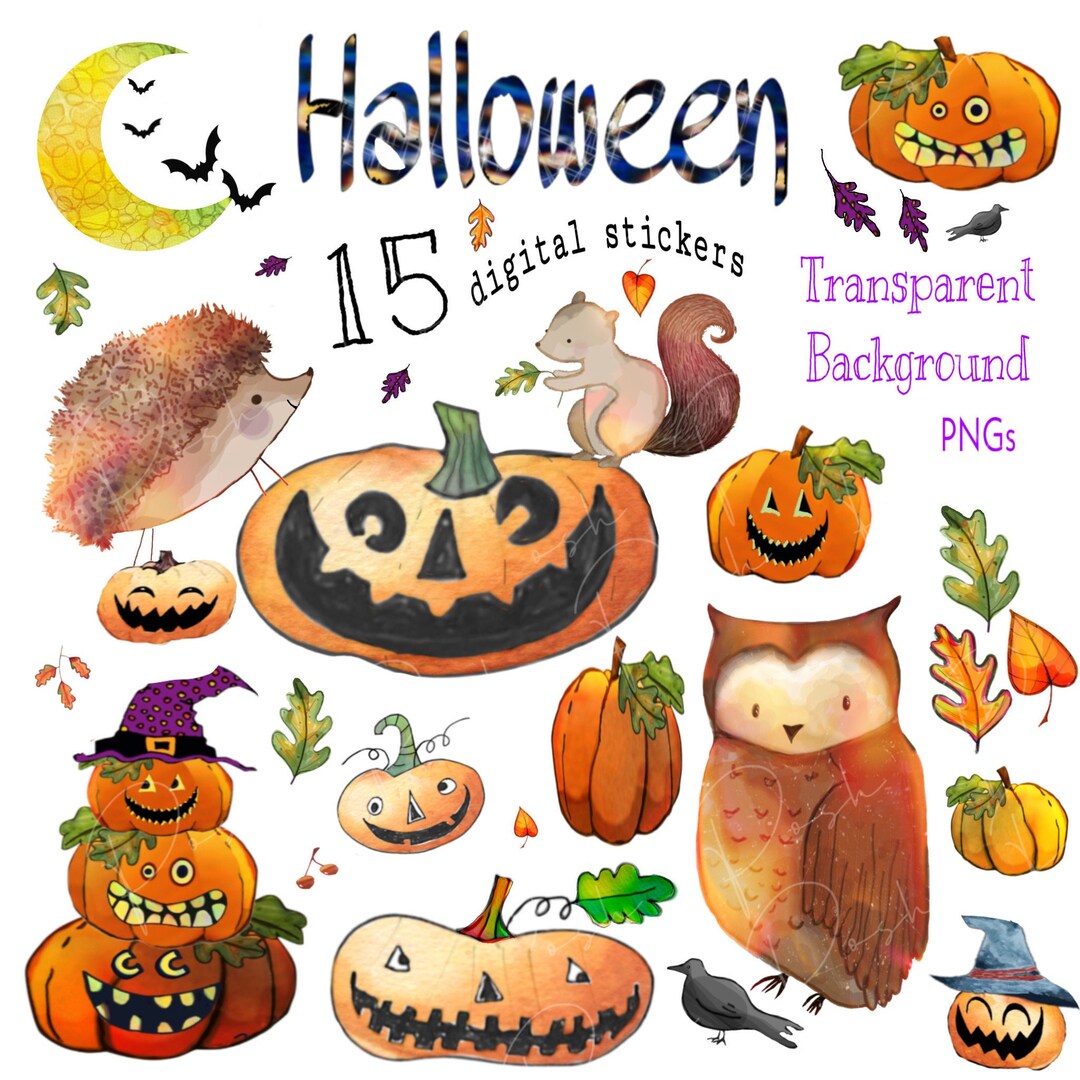 Halloween Digital Stickers - Use as Printables or in Digital Planners ...