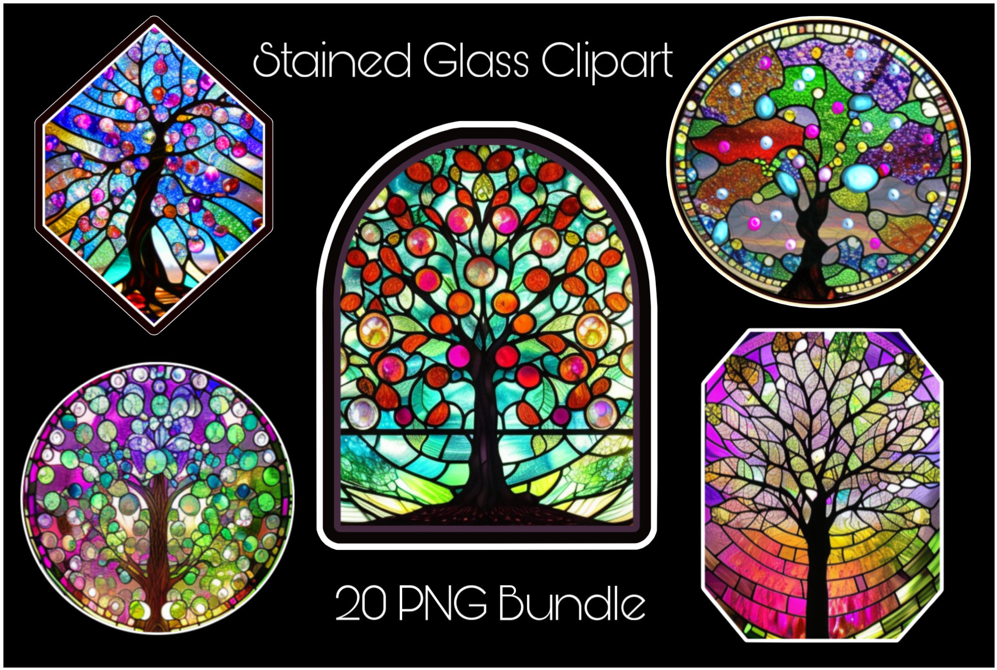 Best Stained Glass Tree Bundle Clipart PNG Sublimation - Etsy