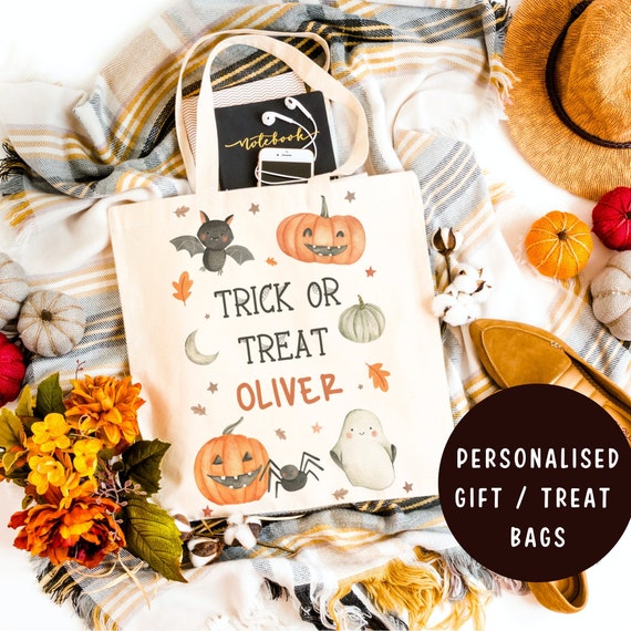 Personalised Halloween Trick or Treat Bag Gift Bag Tote - Etsy UK