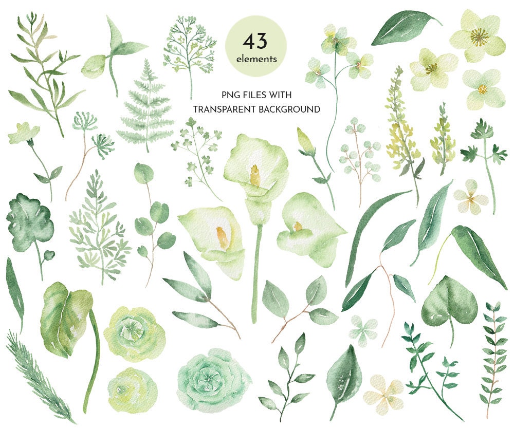 Greenery Bouquet Watercolor Clipart, Calla Lily Floral, Flower Bouquet ...