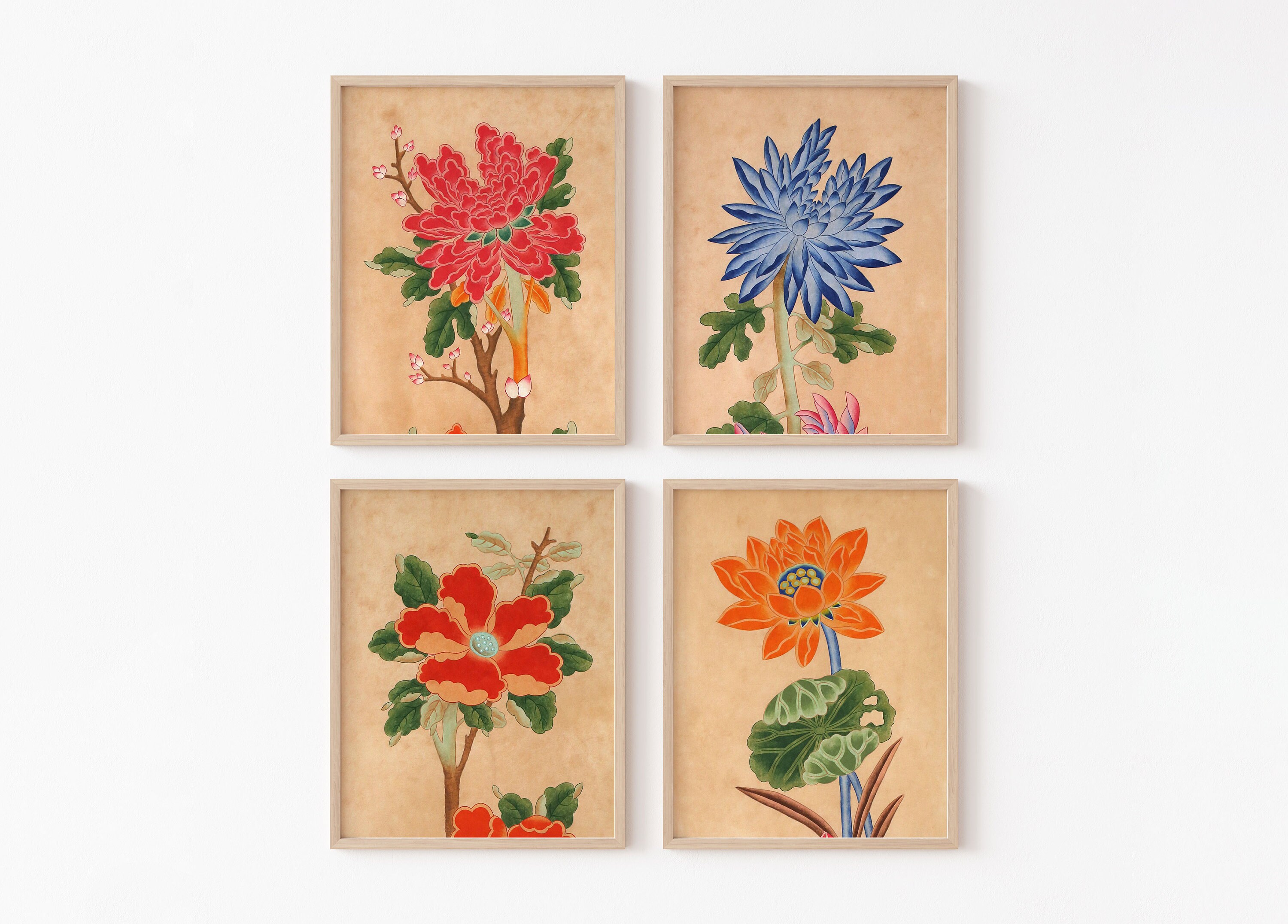 Korean Art Painting Folding Screen Set of 4 DIGITAL DOWNLOAD, Korean ...