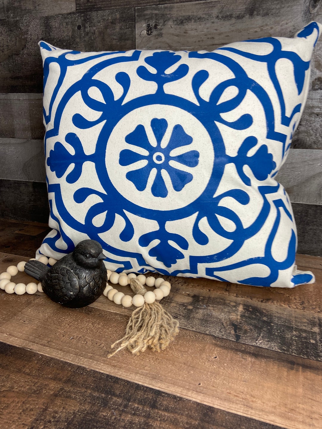 Blue and White Pillow, Colorful Tile Design Pillow Case, Vibrant Tile ...