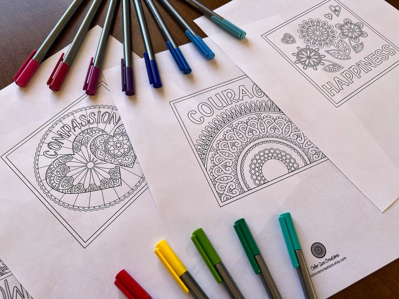 Printable Mindfulness Coloring Pages Positive Affirmation & Daily Focus ...