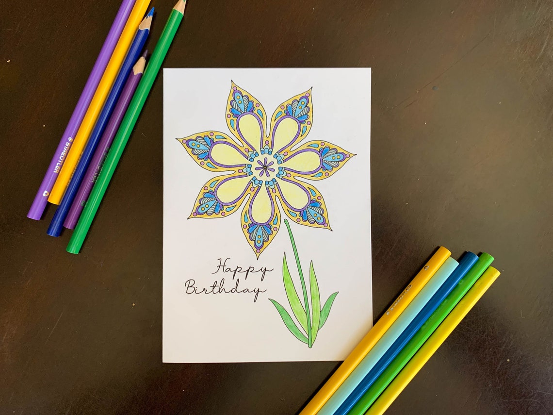 Printable Colorable Birthday Card Happy Birthday Card for - Etsy