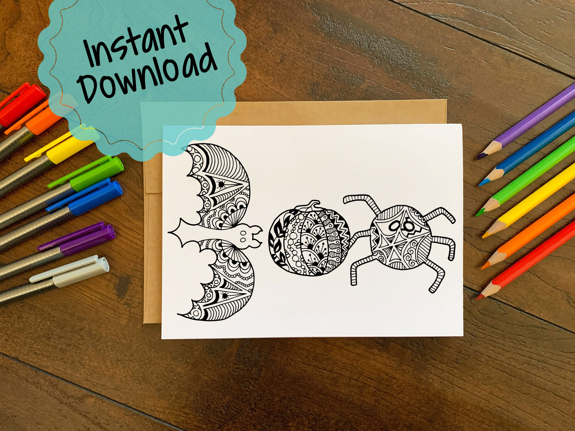 Print at Home Colorable Halloween Card Halloween BOO Card for Coloring ...