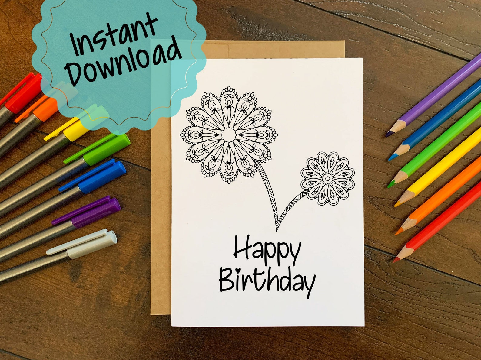 Printable Colorable Birthday Card Happy Birthday Card for Coloring ...