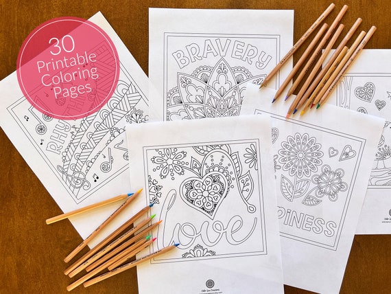 LARGE Printable Mindfulness Coloring Pages Positive | Etsy