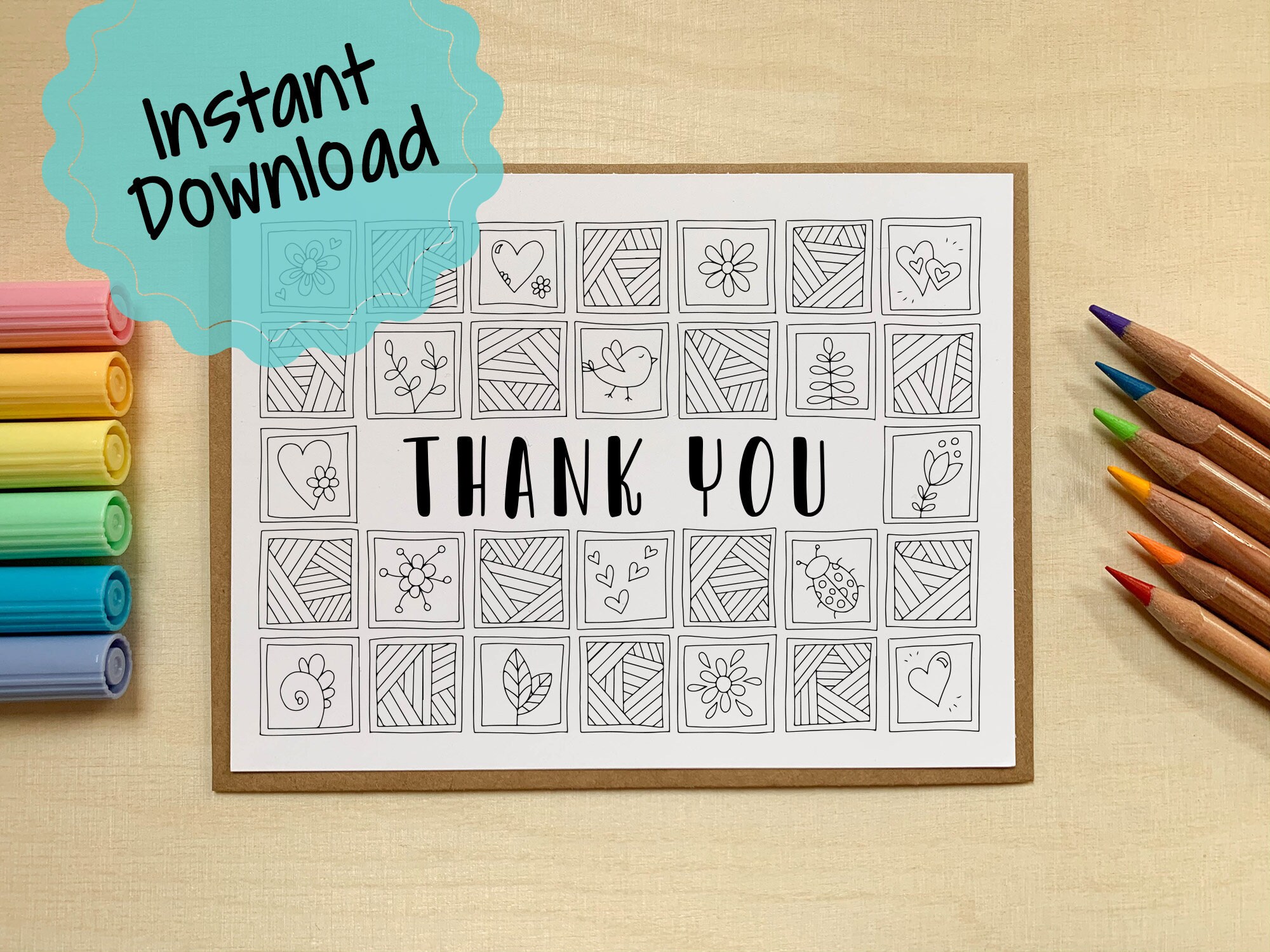 Printable Colorable Thank You Card Illustrated Thank You - Etsy