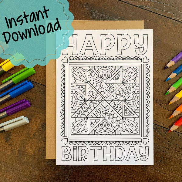 Printable Quilt Birthday Card - Etsy