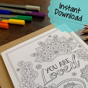 Printable Encouragement Card | You Are Loved | Coloring Cards for ...