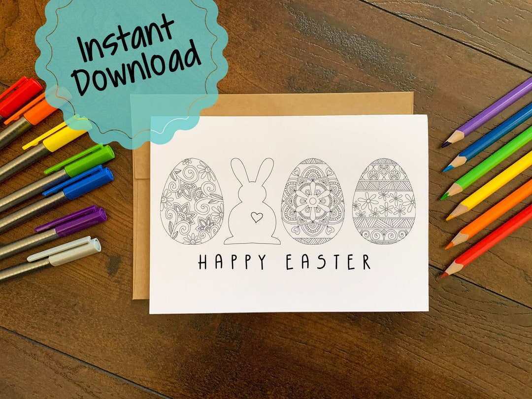 Printable Easter Bunny Coloring Card - Easter Greeting Card - 5x7 A7 ...