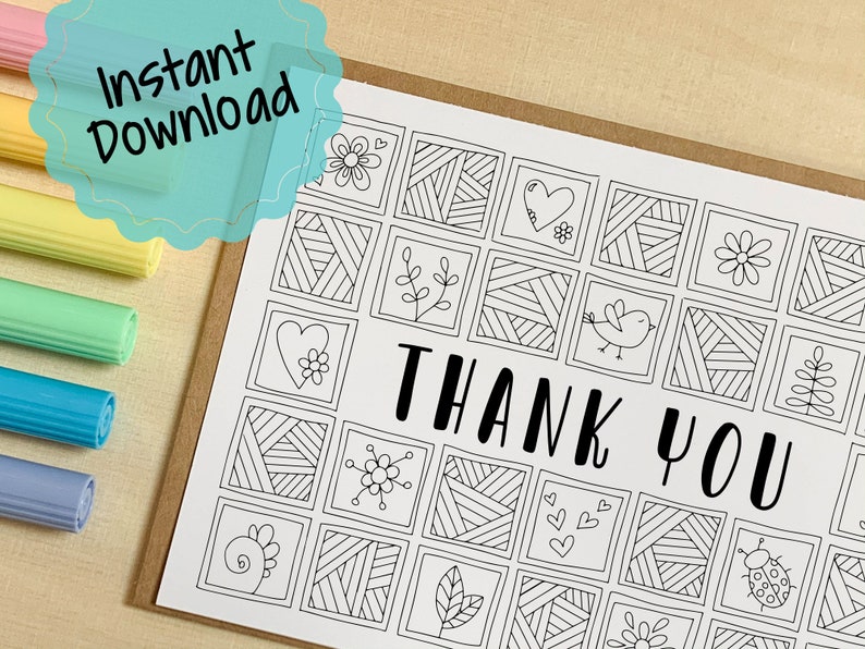Printable Colorable Thank You Card Illustrated Thank You - Etsy