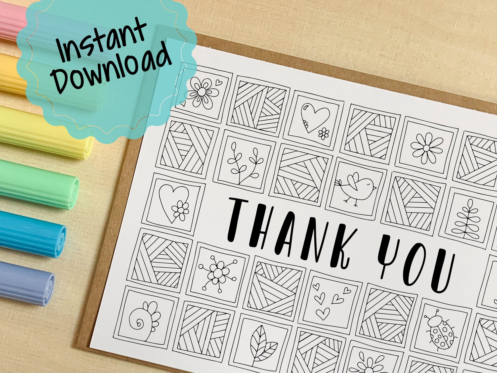 Printable Colorable Thank You Card | Illustrated Thank You Card ...