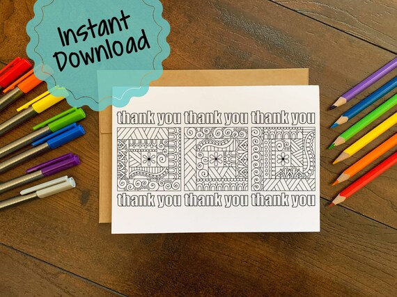 Printable Colorable Thank You Card Thank You Card for | Etsy