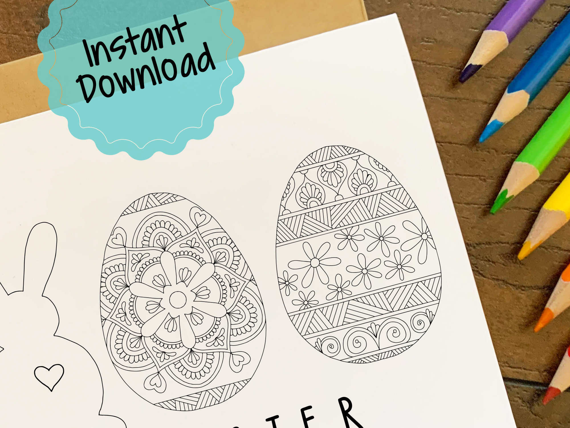 Printable Easter Bunny Coloring Card - Easter Greeting Card - 5x7 A7 ...