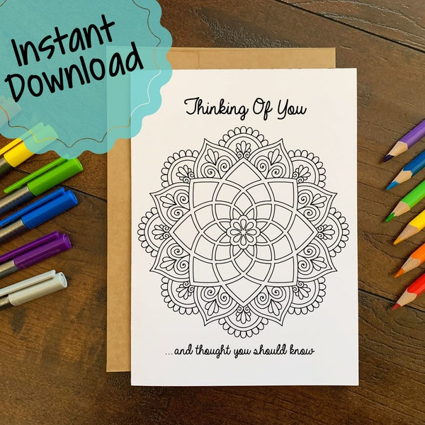 Thinking of You Coloring Card - Etsy