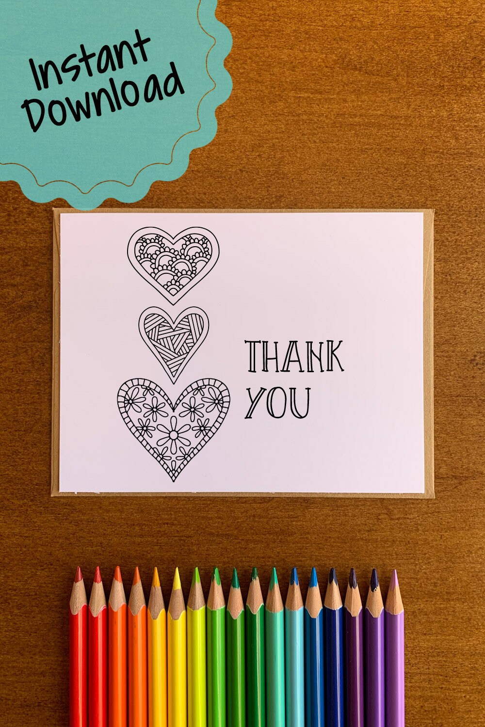 Printable Colorable Thank You Card Heart Thank You Card Blank Inside ...