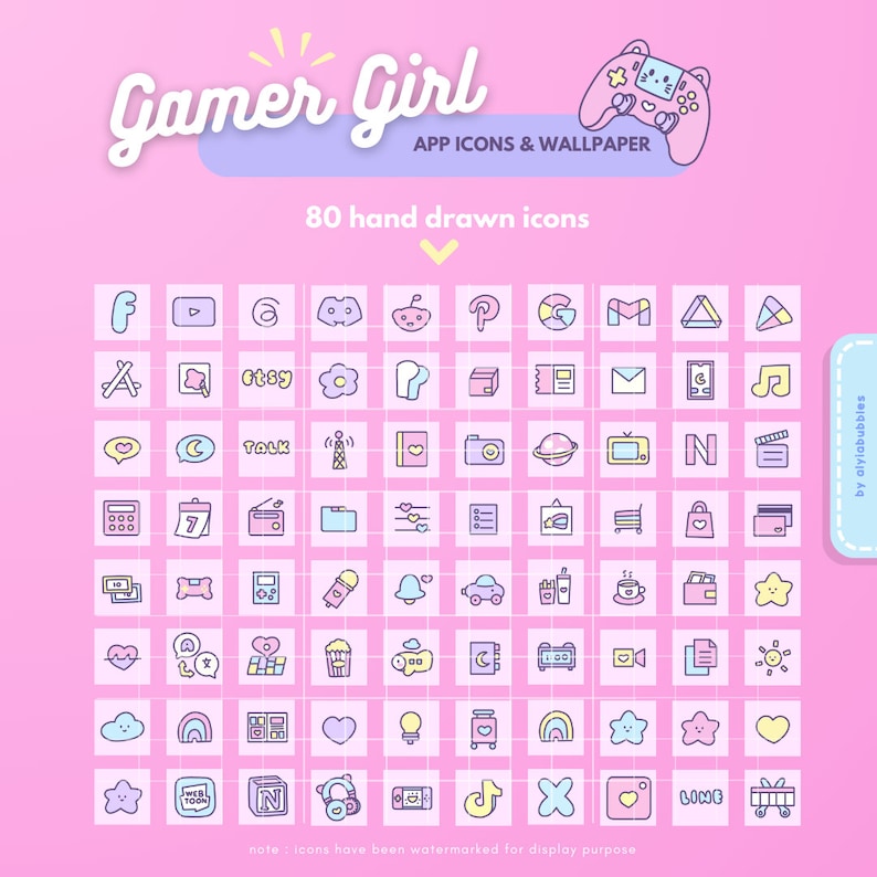 Gamer Girl Ios Android App Icons, Cute Icon Pack, Pink App Icons, Cute ...