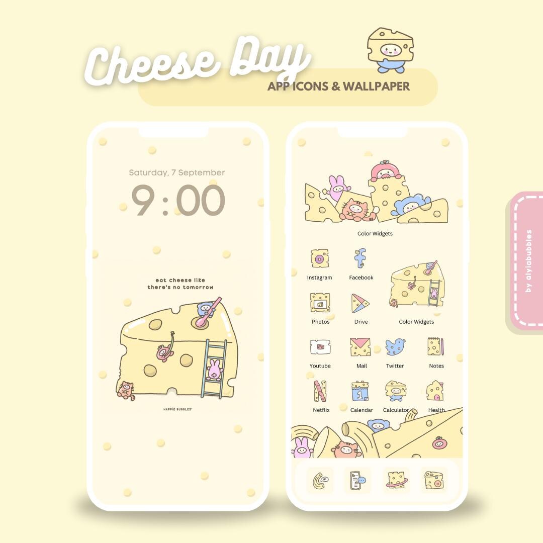 Cheese Day Ios Android Purple App Icons, Cute Custom Phone Theme, Home ...