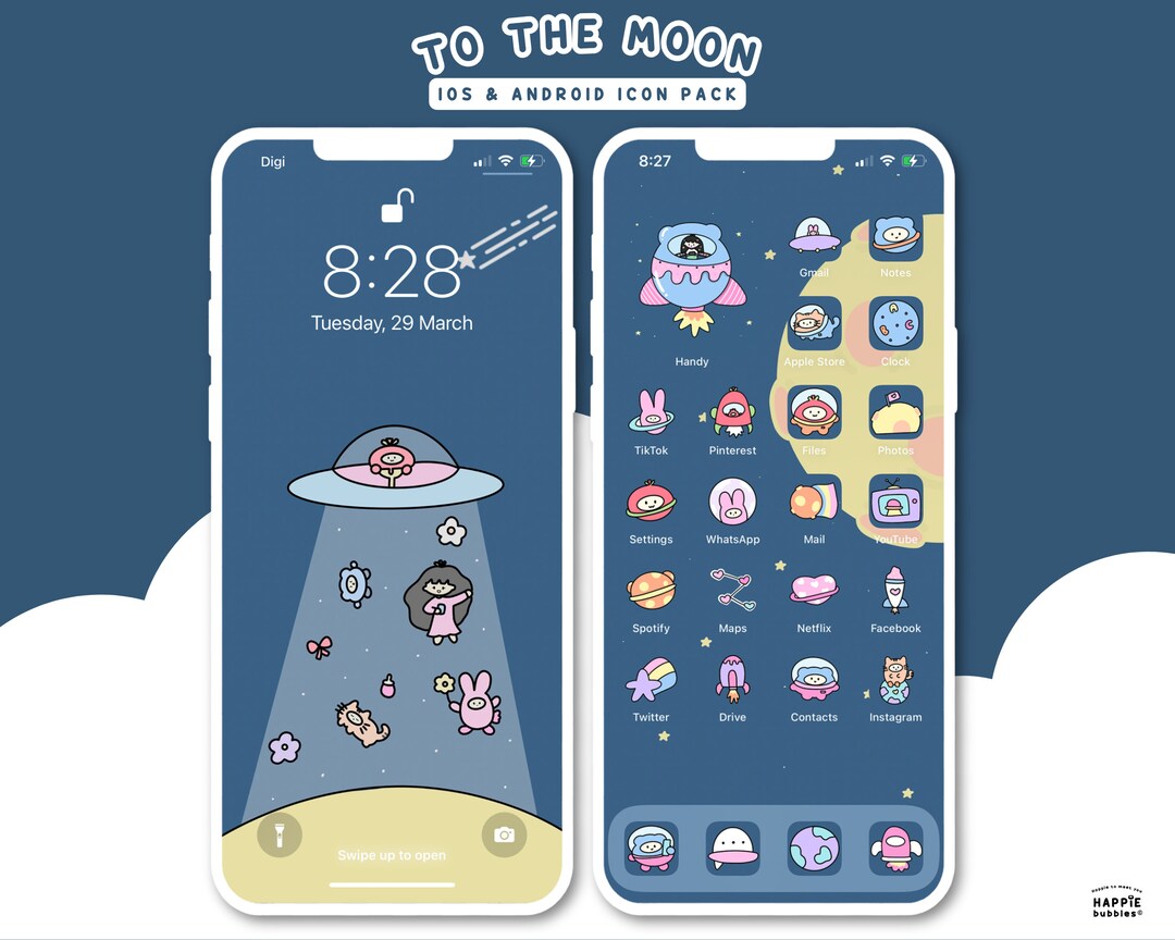 To the Moon Ios Android App Icons, Cute Phone Theme, Home Screen, Lock ...