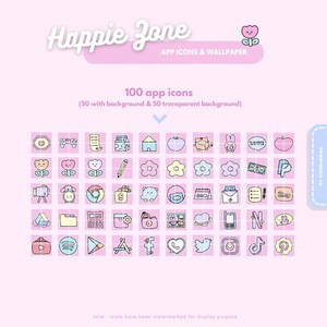 Happie Zone Ios Android App Icons, Cute Icon Pack, Pink App Icons, Cute Phone Theme, Kawaii App ...