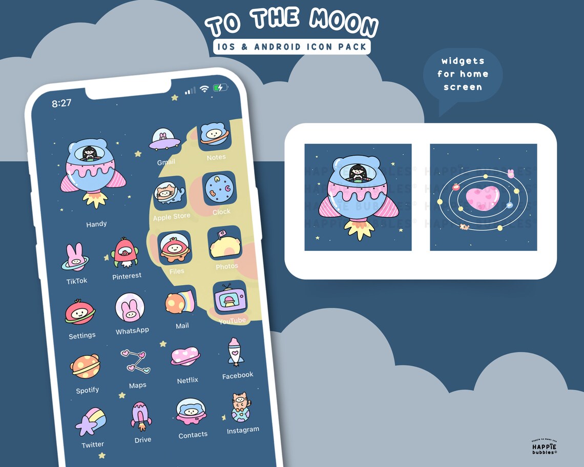 To the Moon Ios Android App Icons, Cute Phone Theme, Home Screen, Lock ...
