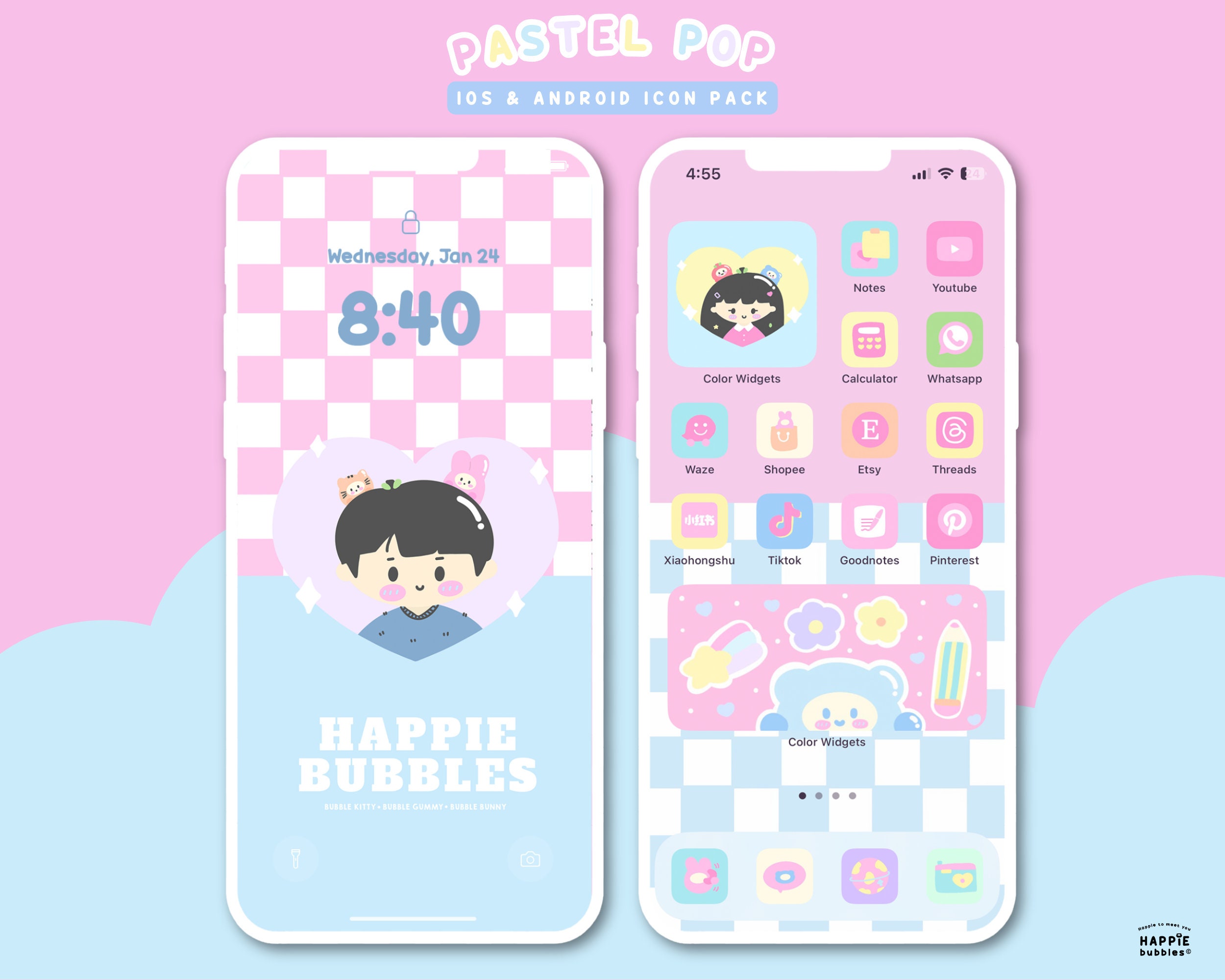 Pastel Pop Ios Android App Icons, Cute Phone Theme Pastel Wallpaper ...