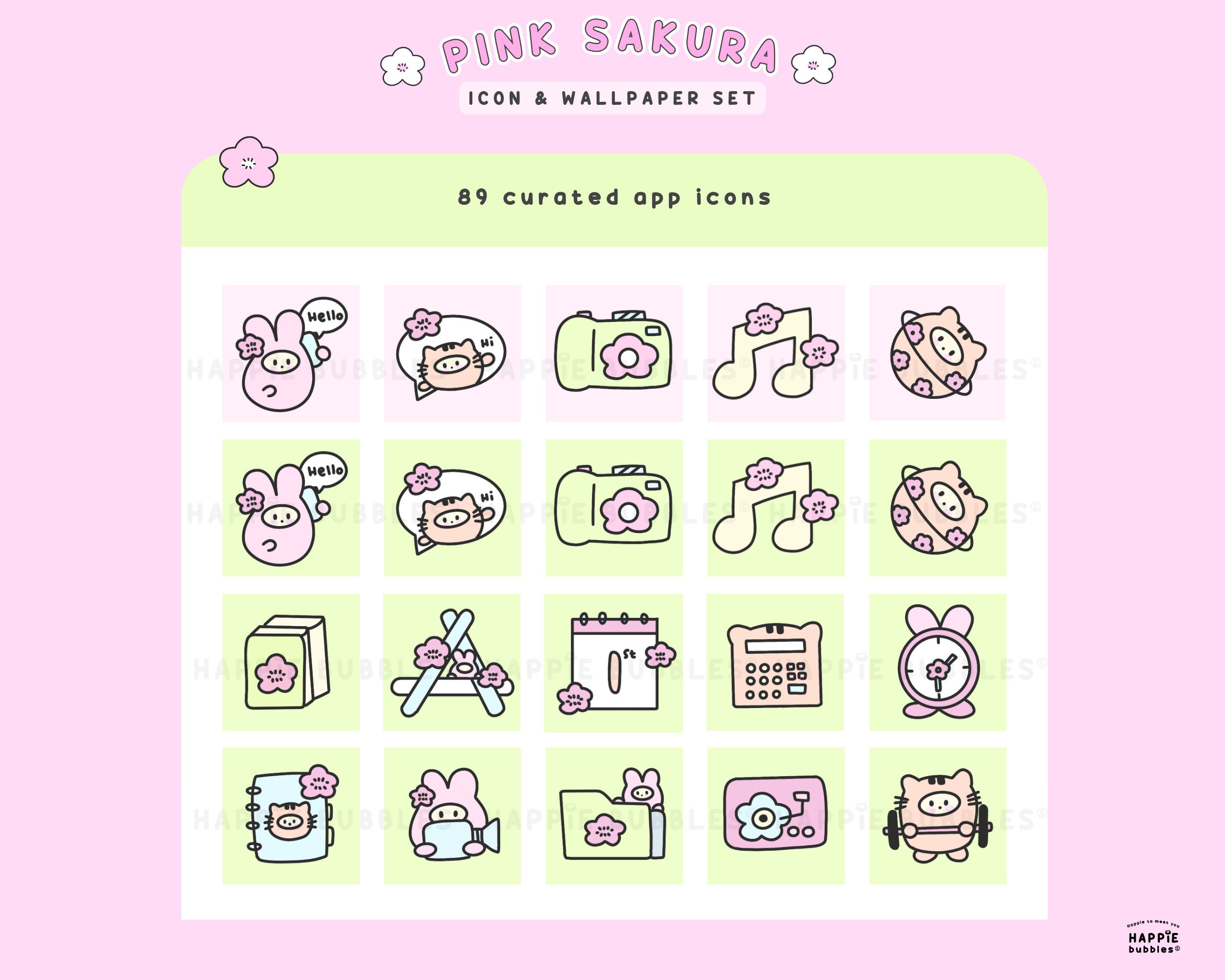 Pink Sakura Ios Android Cute Wallpaper Icon Set, Pink Phone Theme ...